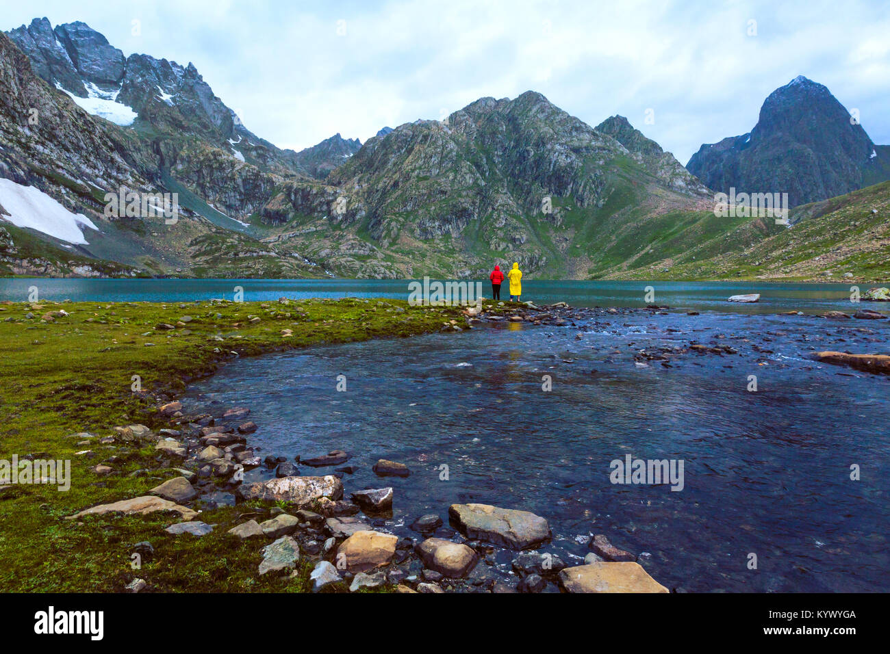 Friends fishing at Vishnusar lake on Kashmir great lakes trek in ...