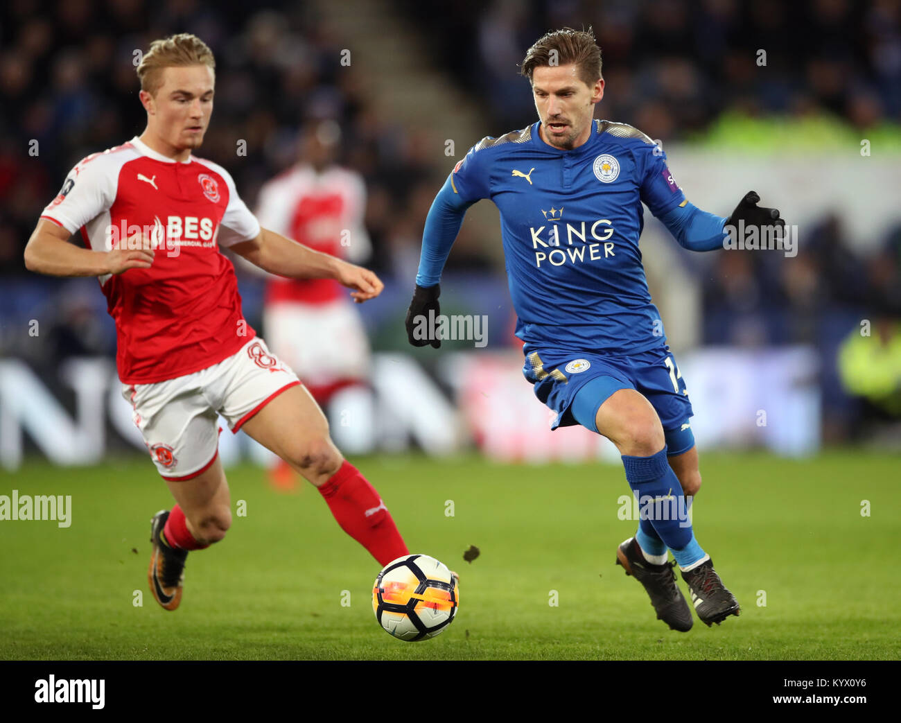 Leicester City's Adrien Silva and Fleetwood Town's Kyle Dempsey (left ...