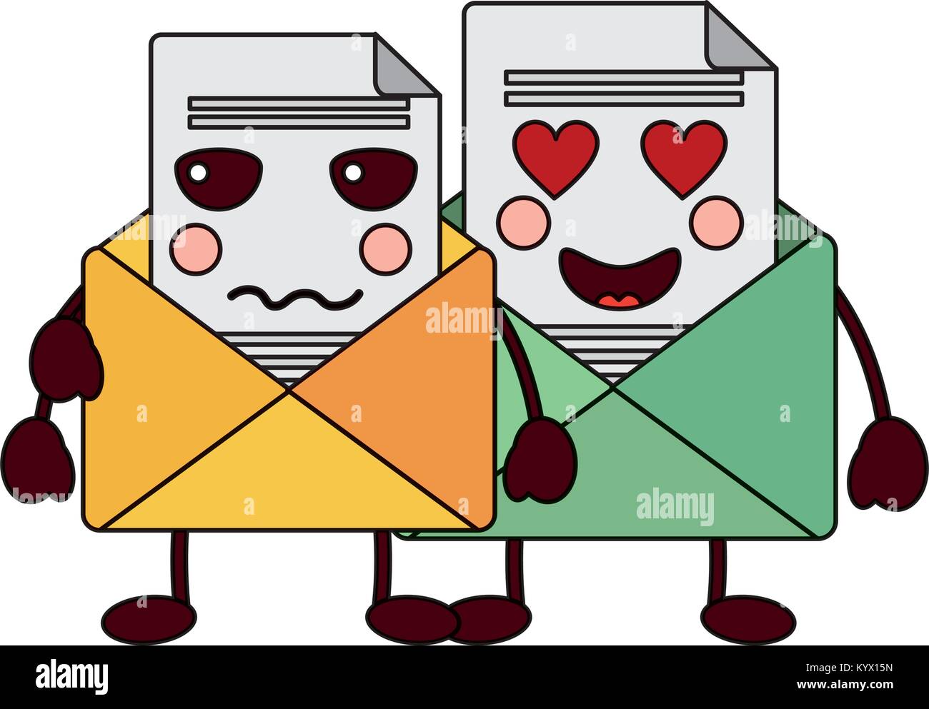 kawaii pair email envelope cartoon characters Stock Vector Image & Art ...