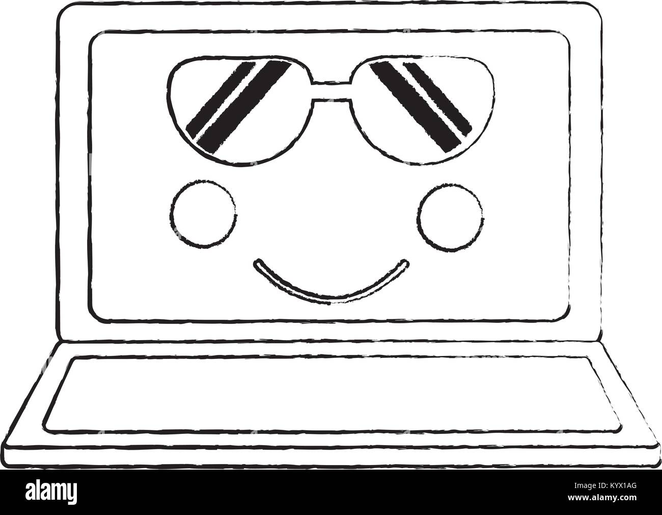 laptop computer kawaii character screen Stock Vector Image & Art - Alamy