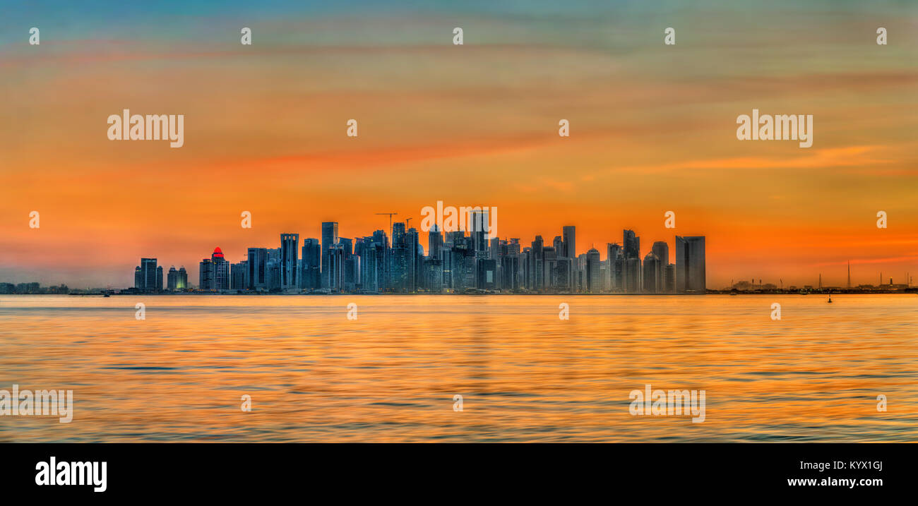 Skyline of Doha at sunset. The capital of Qatar Stock Photo - Alamy
