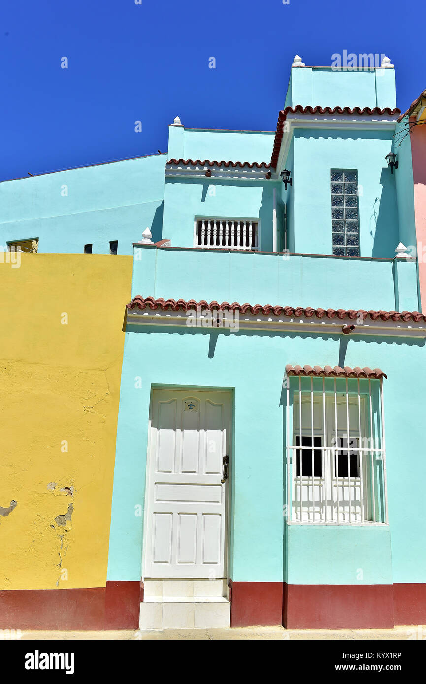 Colorful elements of traditional houses in the colonial town of ...