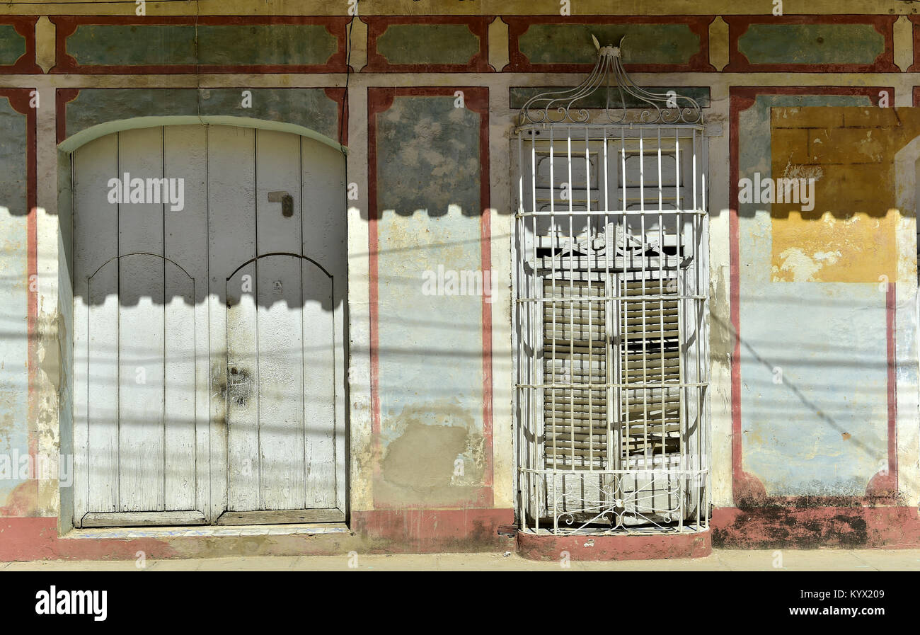 Colorful elements of traditional houses in the colonial town of ...