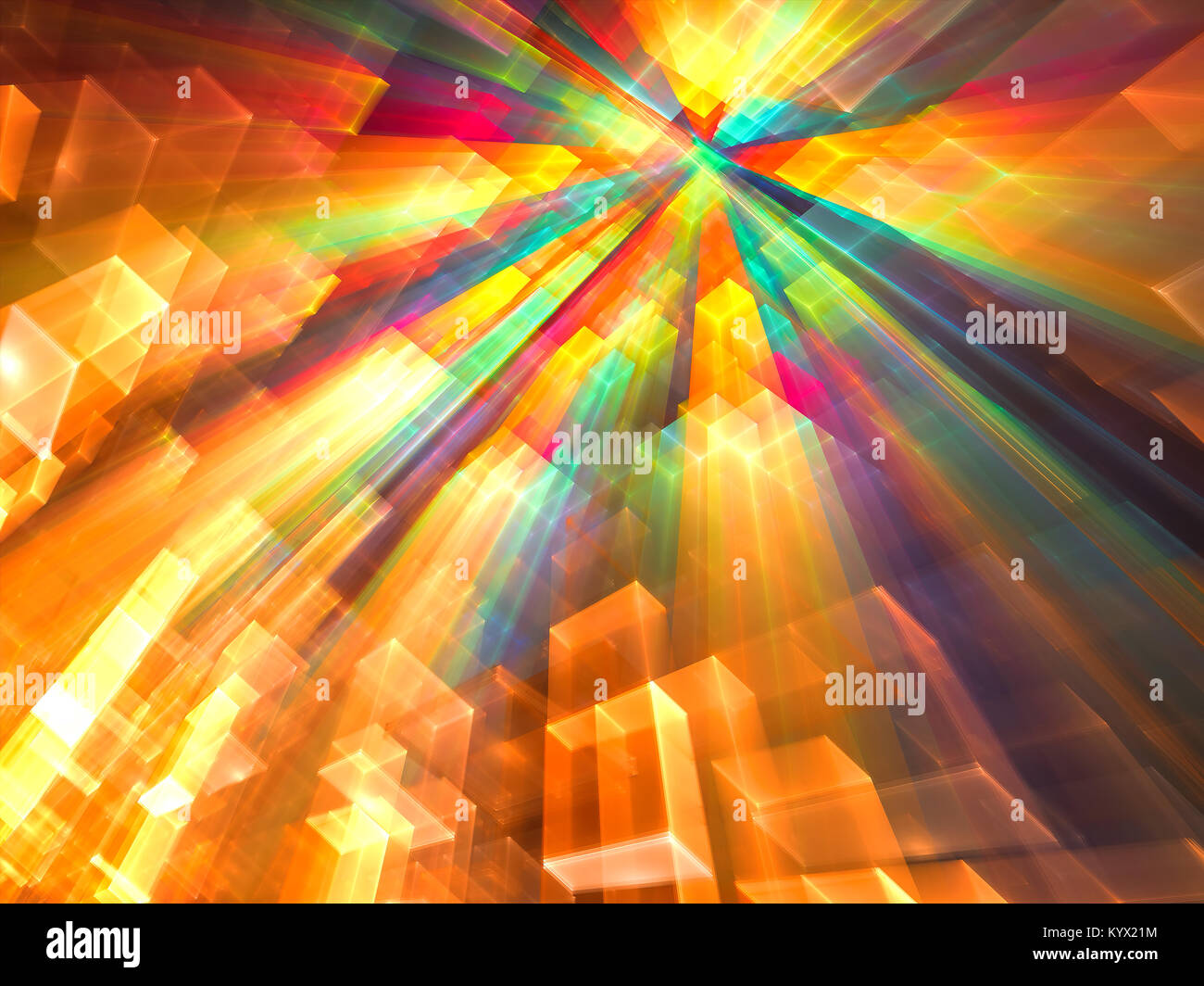 Digital city under futuristic sun. Abstract computer-generated image ...