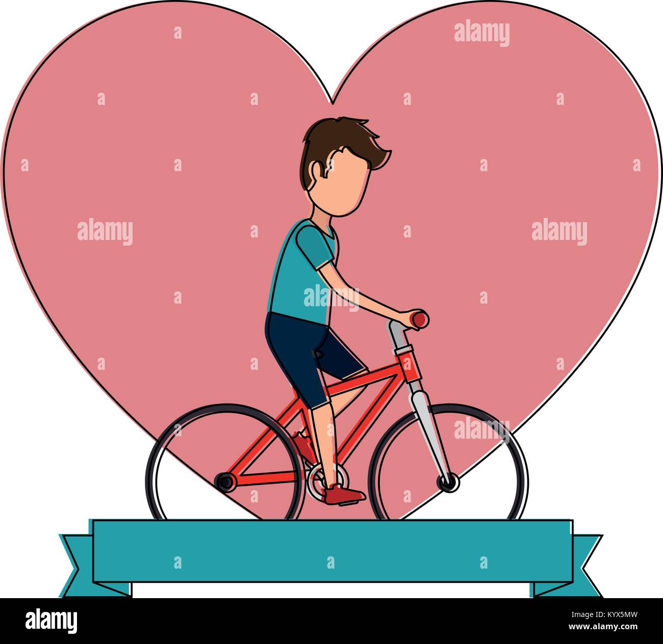 man riding bicycle with heart love vector illustration design Stock ...