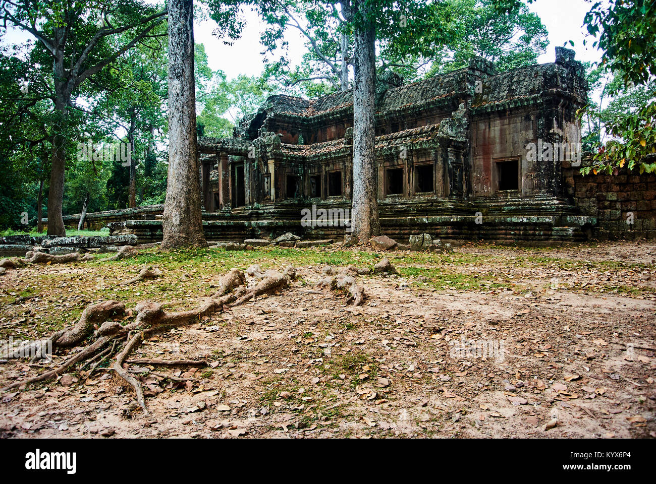 Historic building in Angkor wat Thom Cambodia with devatas carvings ...