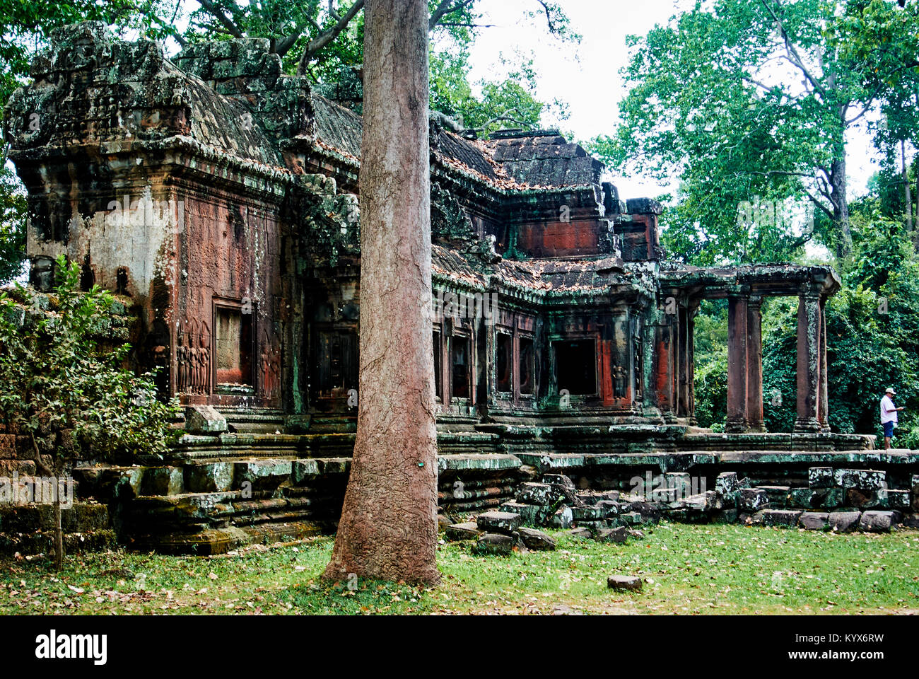 Historic building in Angkor wat Thom Cambodia with devatas carvings ...