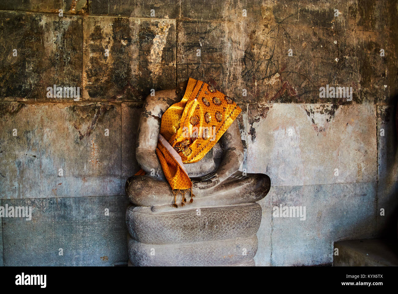 Historic building in Angkor wat Thom Cambodia with devatas carvings ...