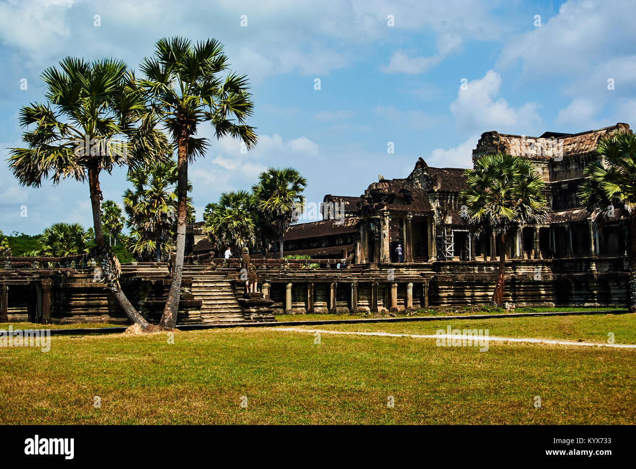 Historic building in Angkor wat Thom Cambodia with devatas carvings ...