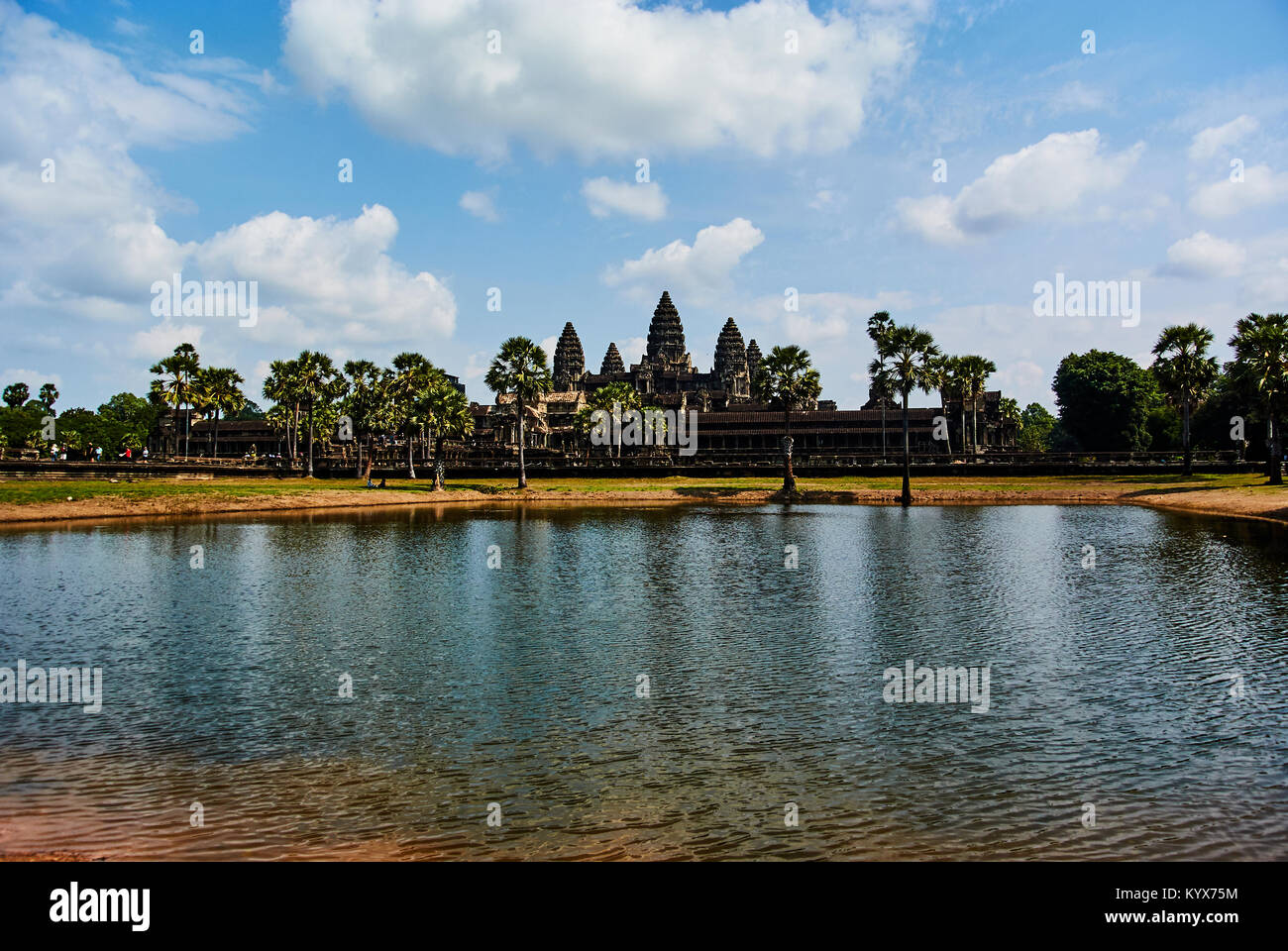 Historic building in Angkor wat Thom Cambodia with devatas carvings ...