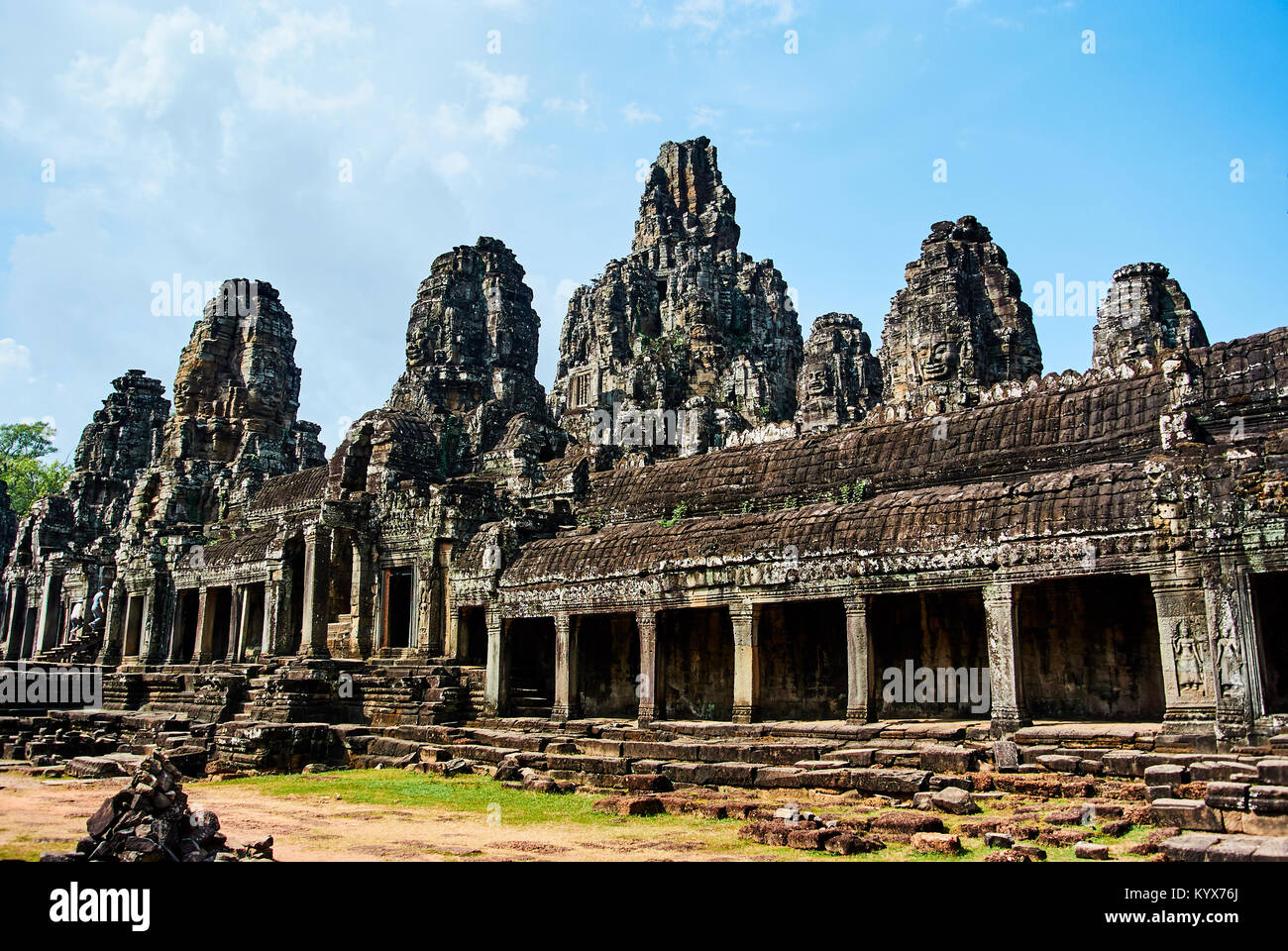 Historic building in Angkor wat Thom Cambodia with devatas carvings ...
