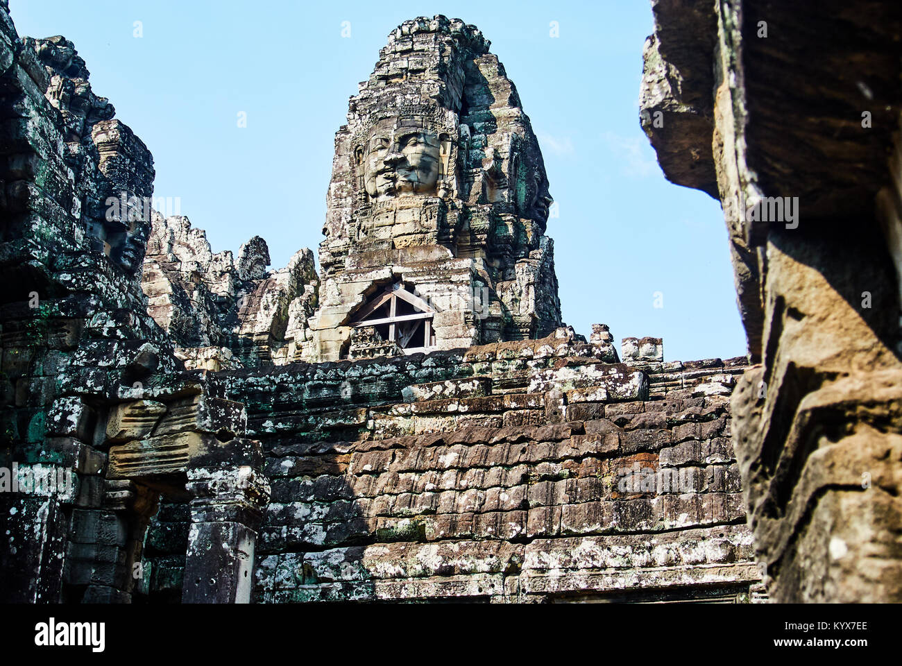 Historic building in Angkor wat Thom Cambodia with devatas carvings ...