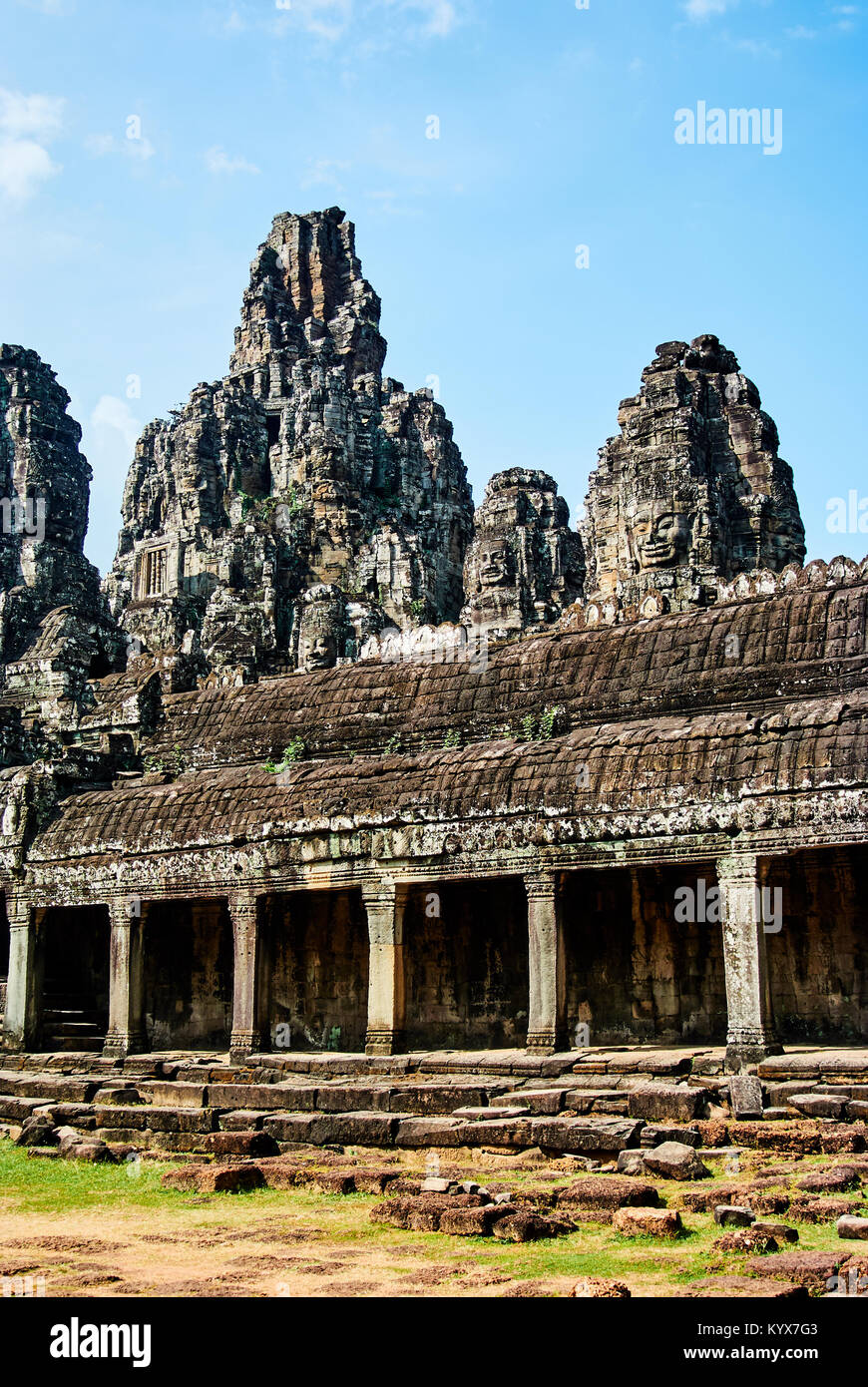 Historic building in Angkor wat Thom Cambodia with devatas carvings ...