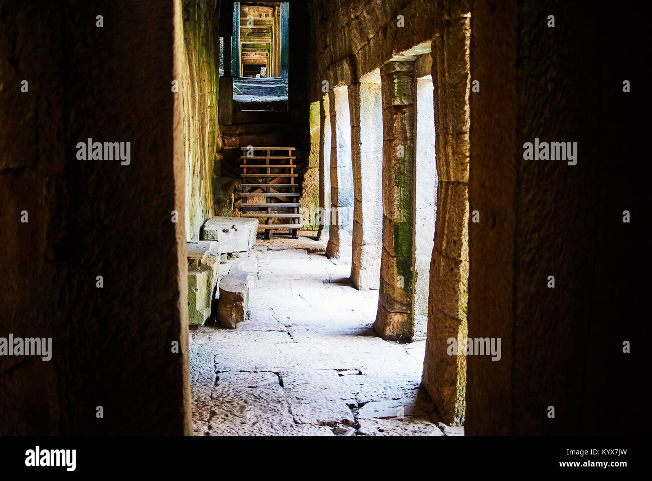 Historic building in Angkor wat Thom Cambodia with devatas carvings ...
