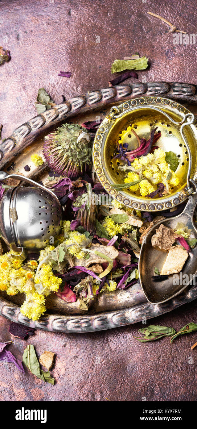 Herbal medicinal collection of flowers and inflorescences for tea Stock ...