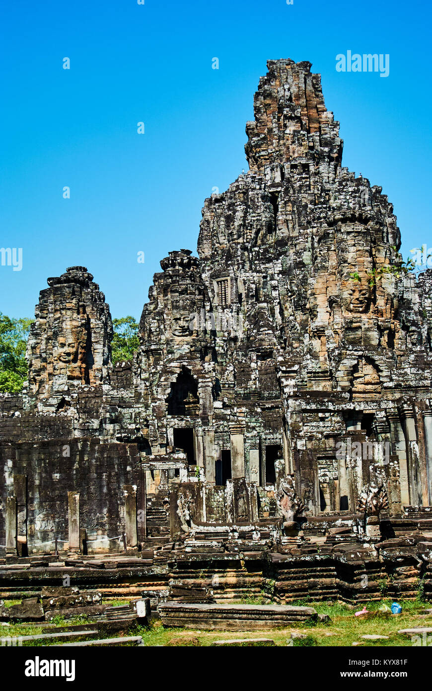 Historic building in Angkor wat Thom Cambodia with devatas carvings ...