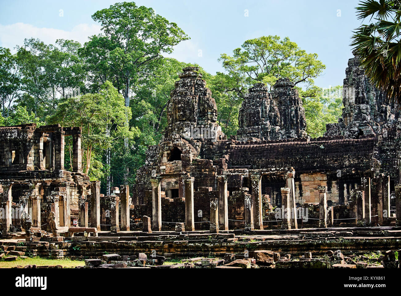 Historic building in Angkor wat Thom Cambodia with devatas carvings ...