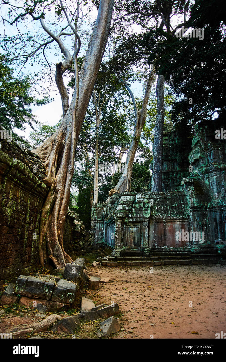 Historic building in Angkor wat Thom Cambodia with devatas carvings ...