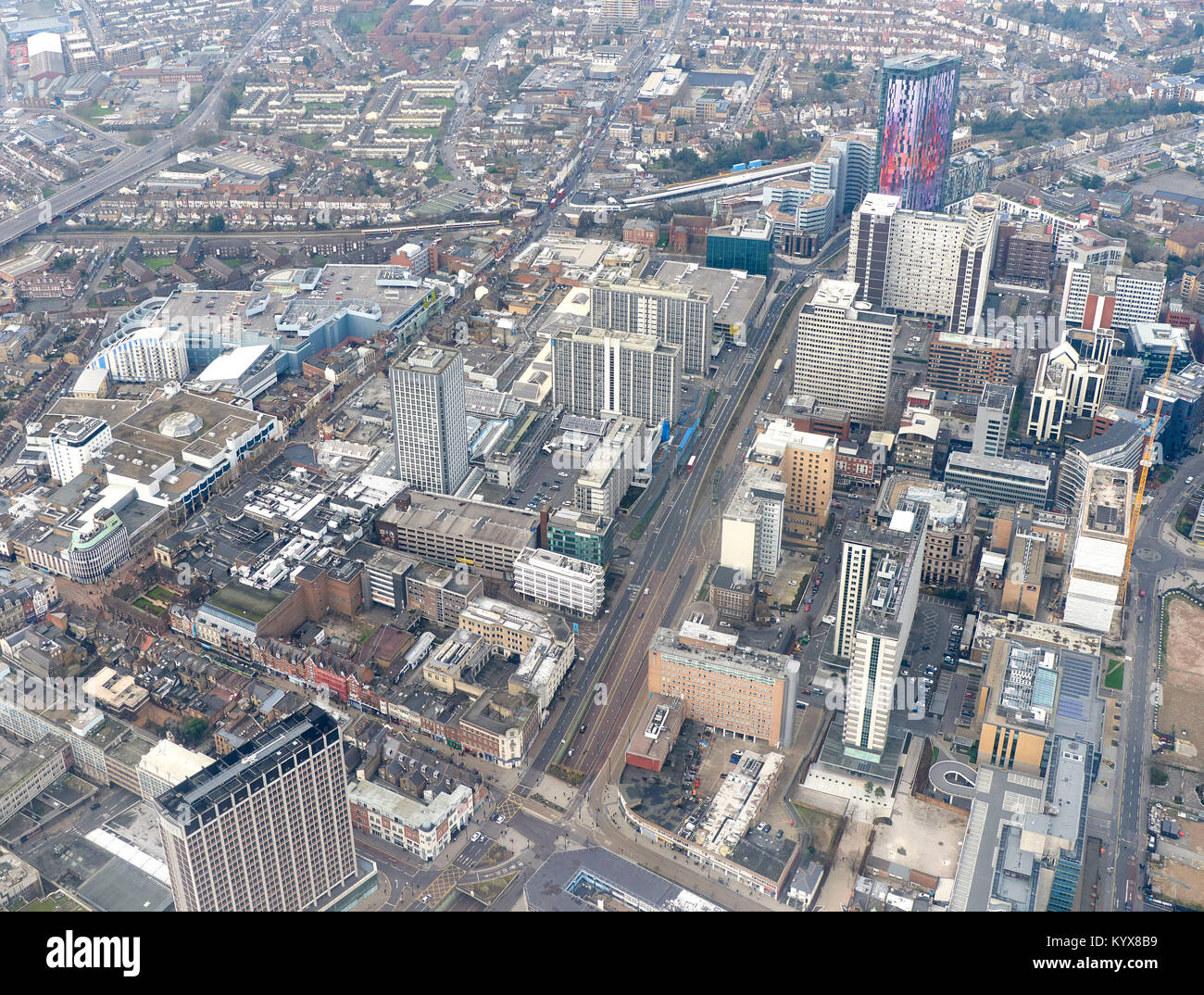 An aerial view of Croydon town centre, South East England UK Stock ...