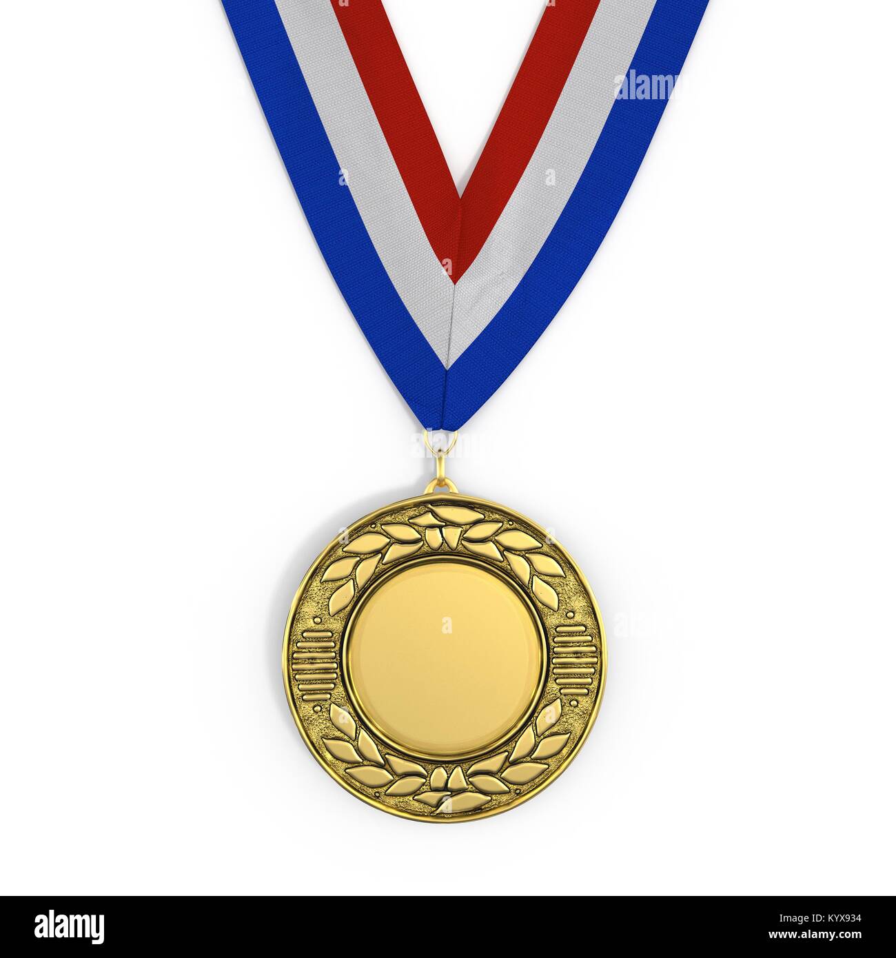 Golden medal with tricolor ribbon on white. 3D illustration Stock Photo ...