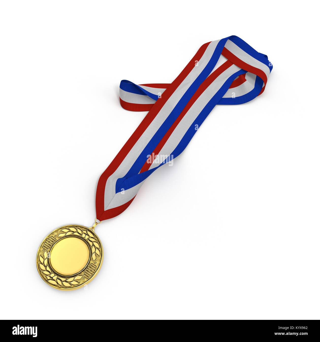 Golden medal with tricolor ribbon on white. 3D illustration Stock Photo ...