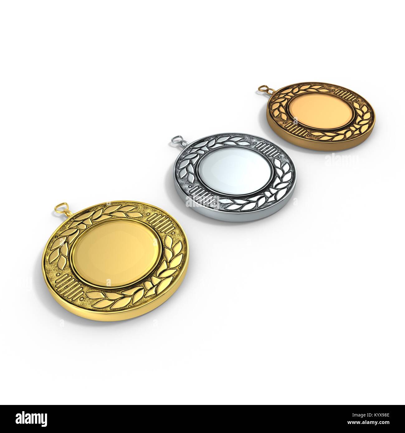 Metal medals set on white. 3D illustration Stock Photo - Alamy