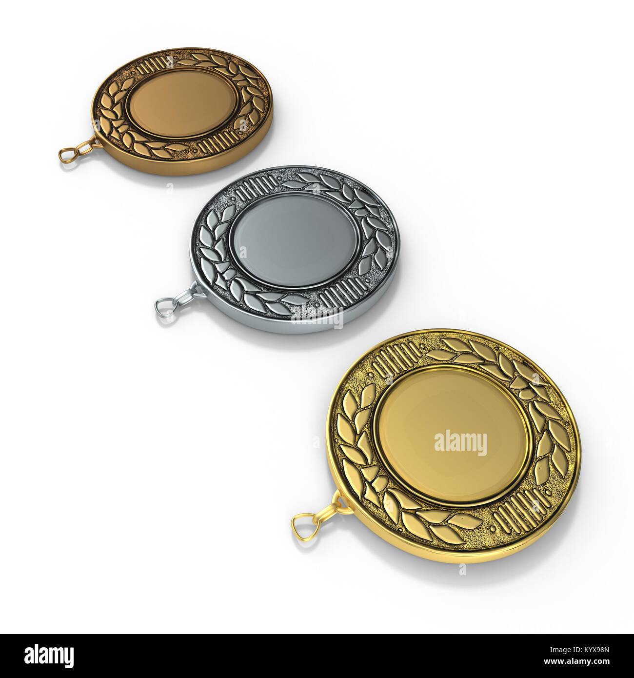 Metal medals set on white. 3D illustration Stock Photo - Alamy