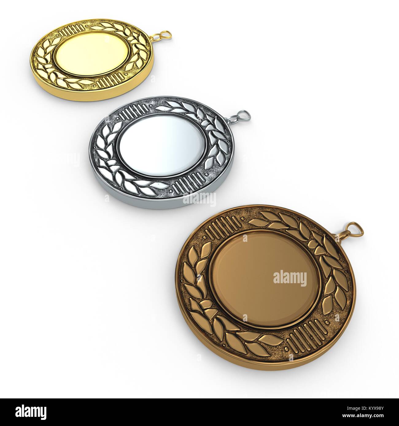 Metal medals set on white. 3D illustration Stock Photo - Alamy