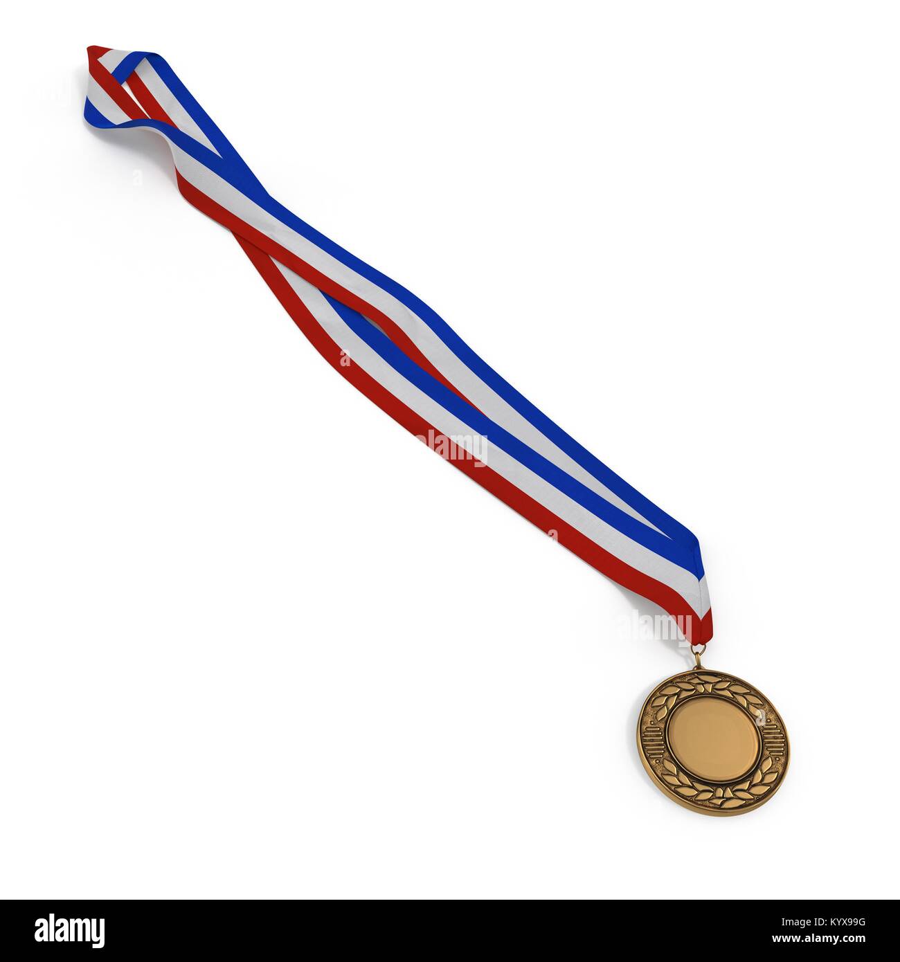 Metal medal with tricolor ribbon on white. 3D illustration Stock Photo ...