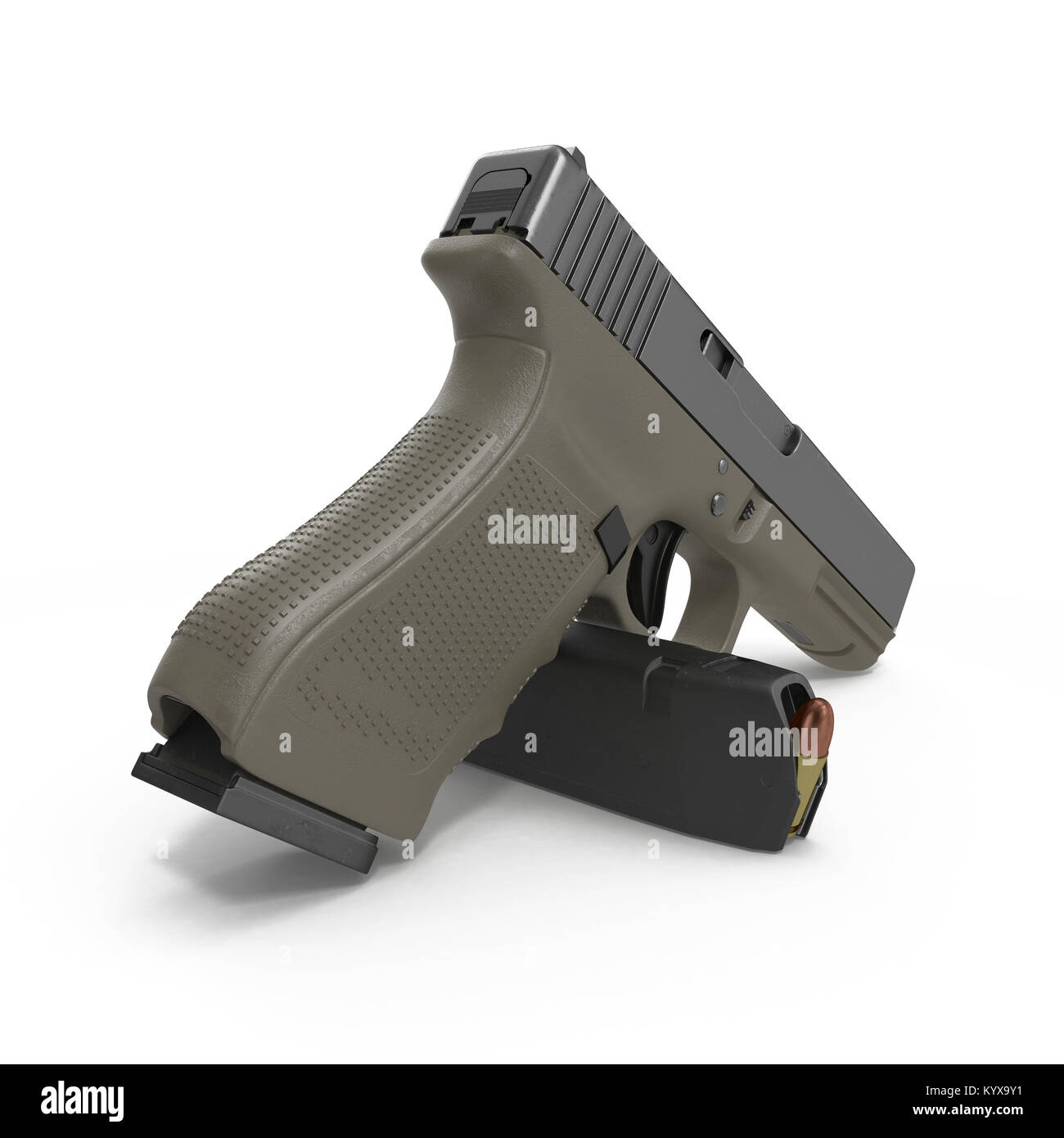 Semi automatic pistol with magazine and ammo on a white. 3D ...