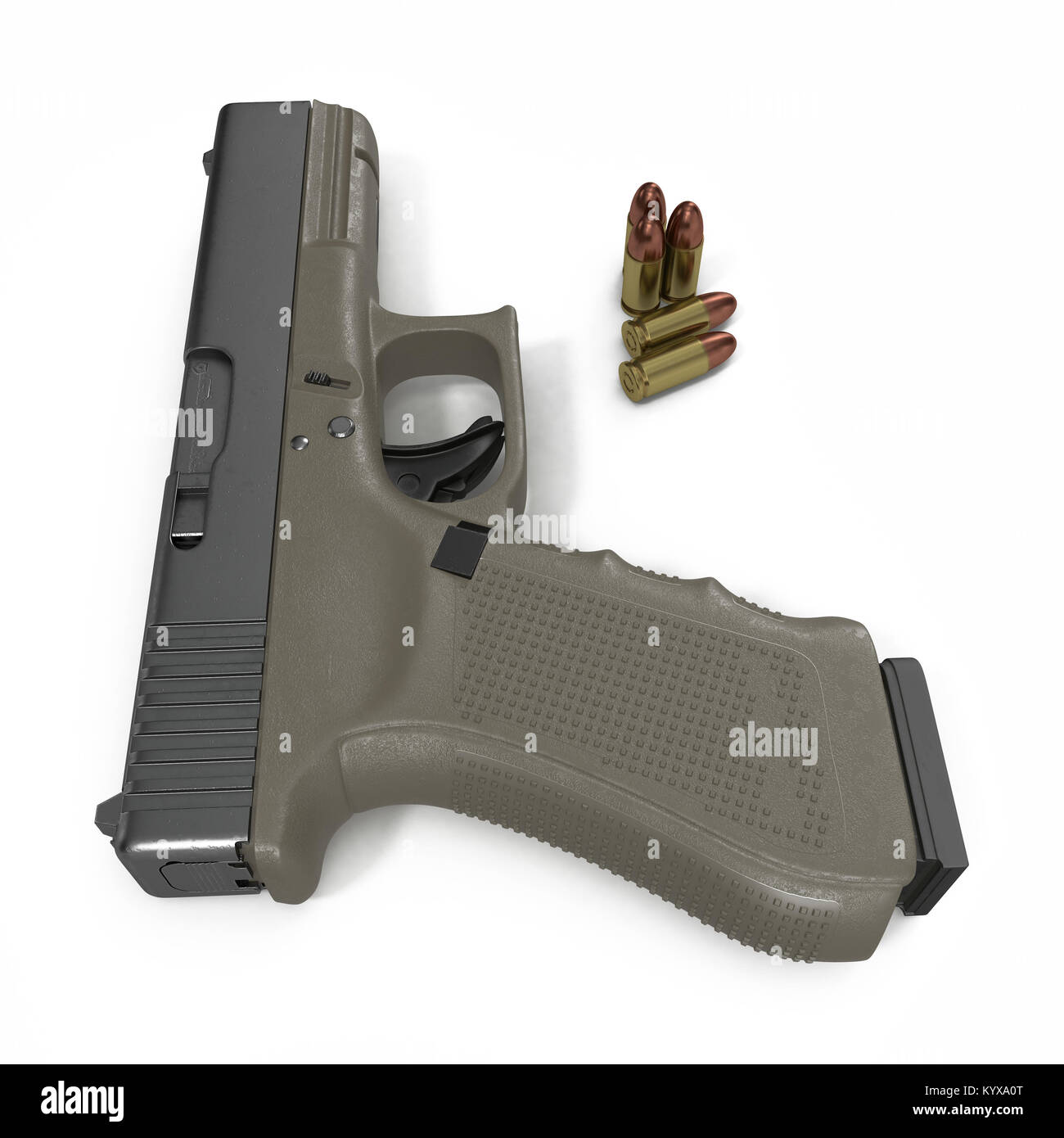 Gun and bullets on a white. 3D illustration Stock Photo - Alamy