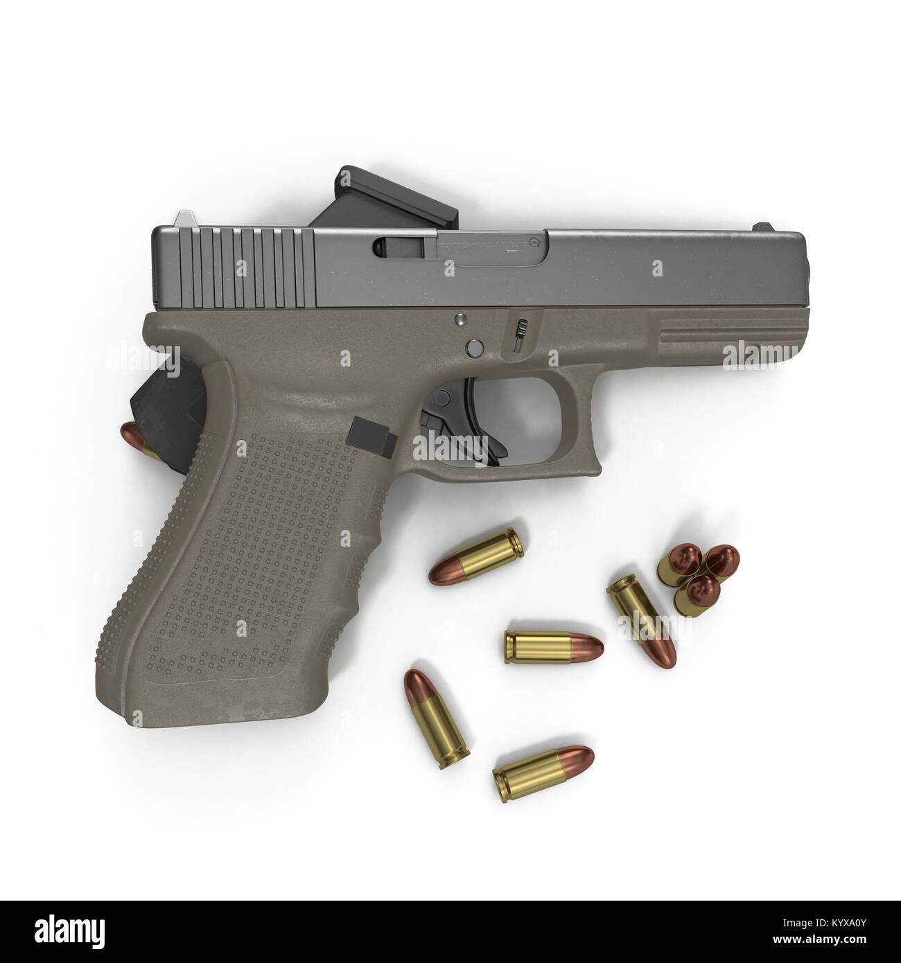 Gun and bullets on a white. 3D illustration Stock Photo - Alamy