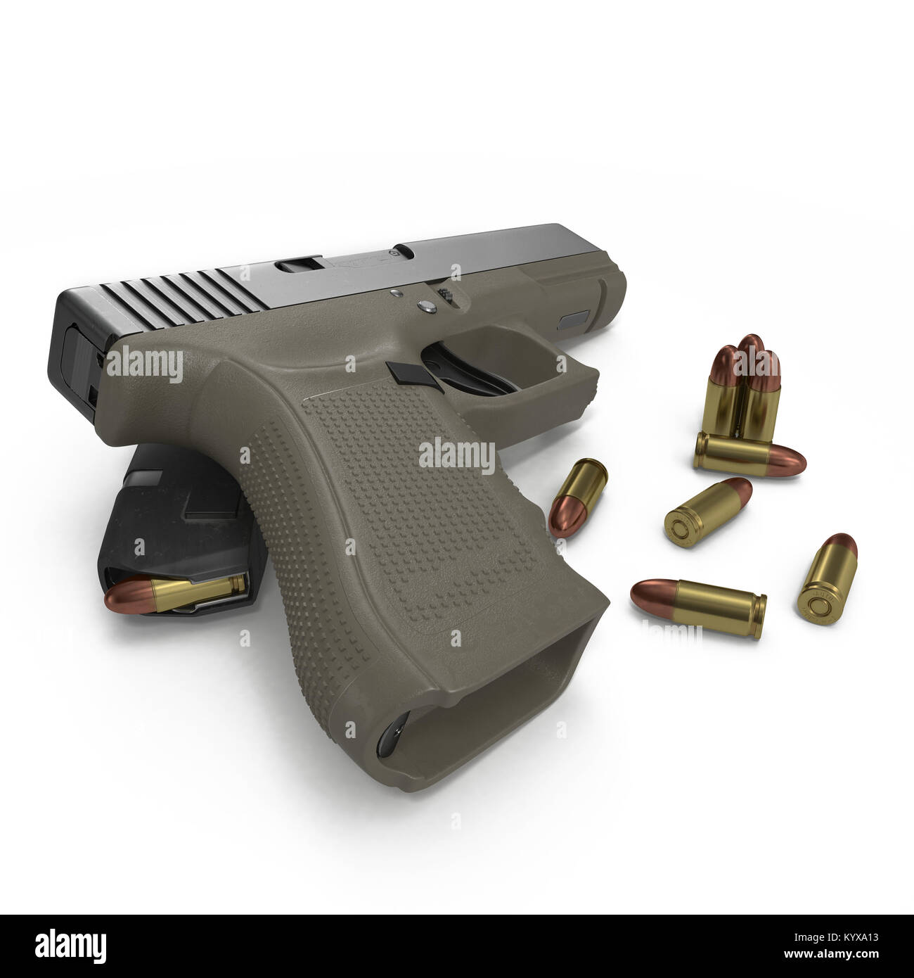 Gun and bullets on a white. 3D illustration Stock Photo - Alamy