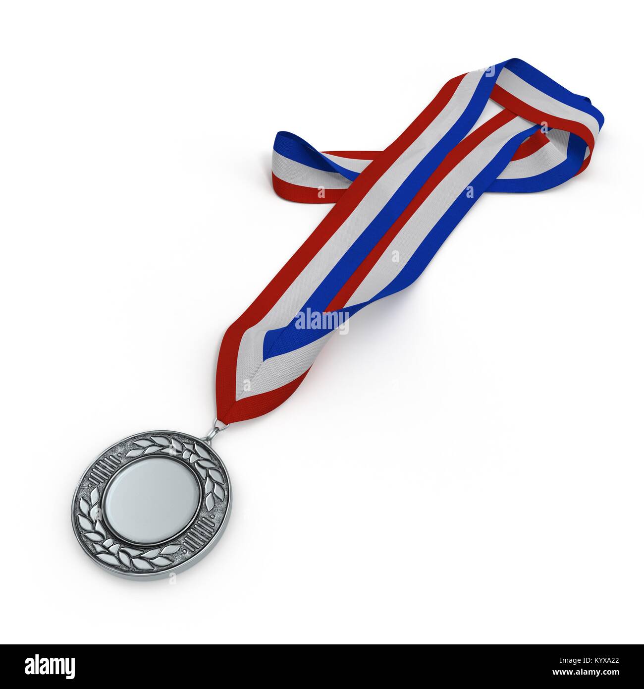 Metal medal with tricolor ribbon on white. 3D illustration Stock Photo ...