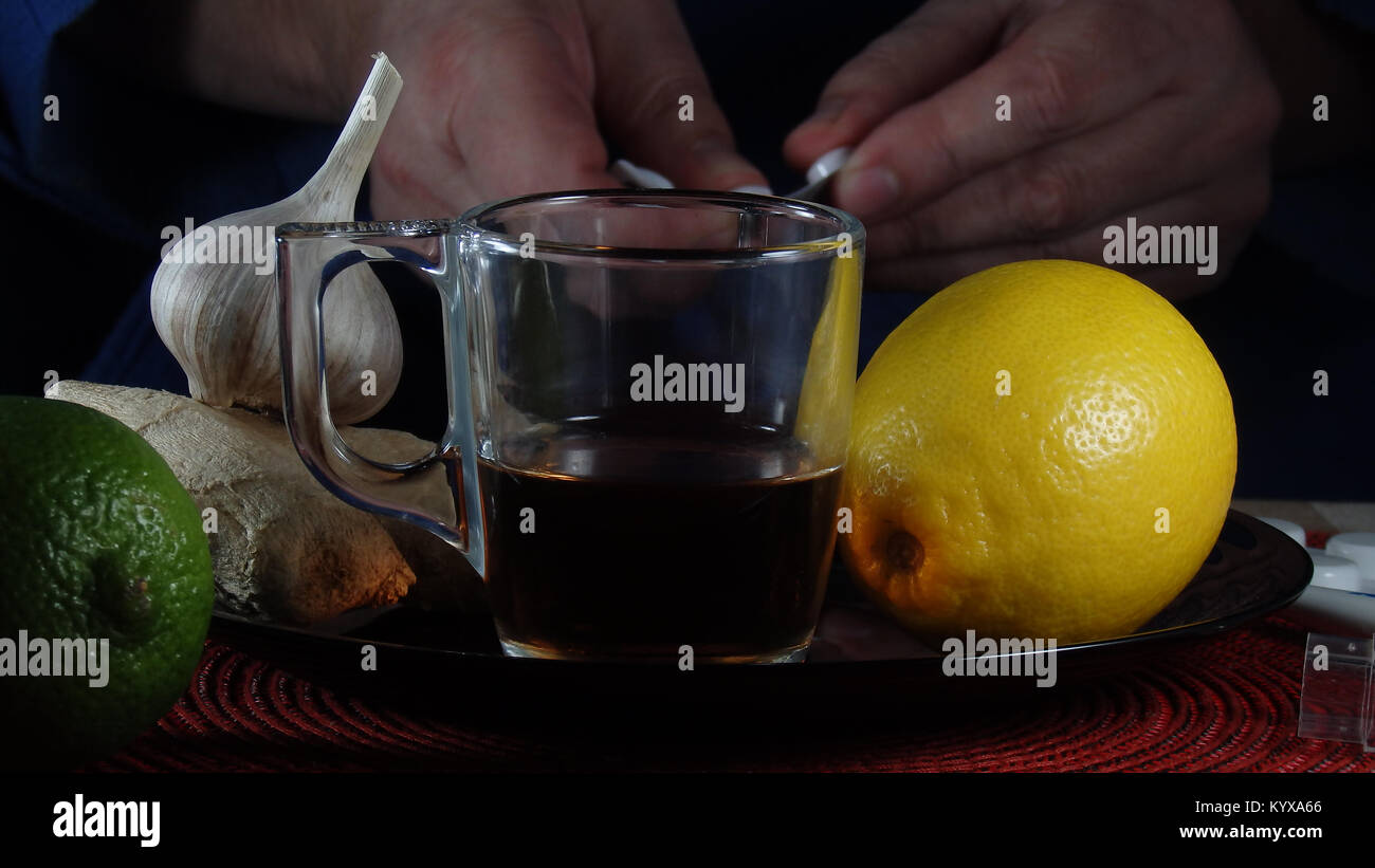 Selection of food against colds and flu Stock Photo - Alamy