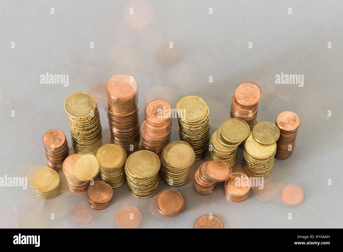 Scattered pile of coins as template from above Stock Photo - Alamy