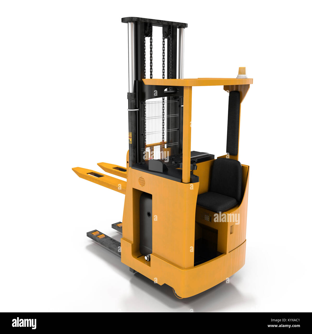 Front view of electric powered forklift isolated on white. 3D ...
