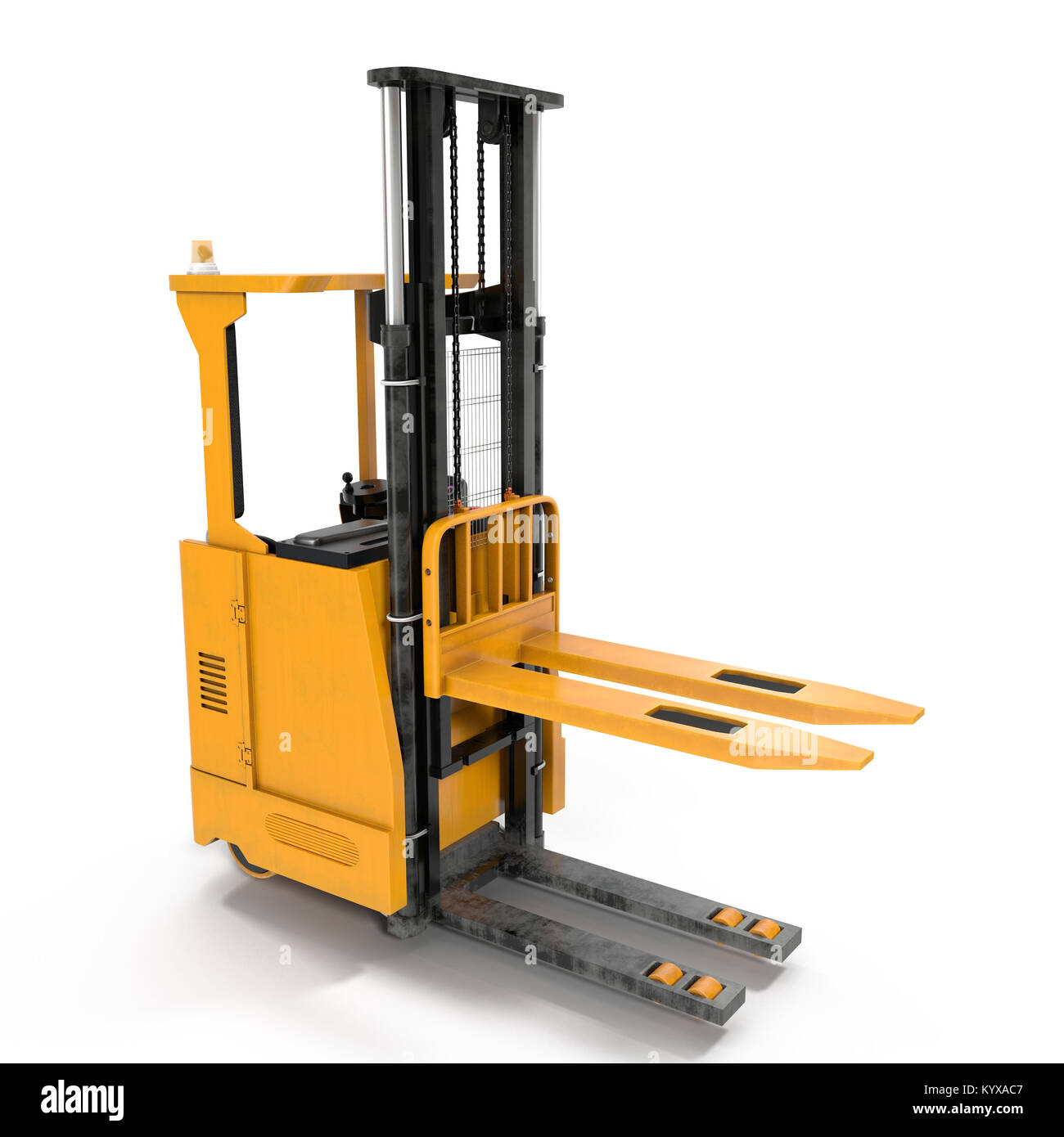 Front view of electric powered forklift isolated on white. 3D ...