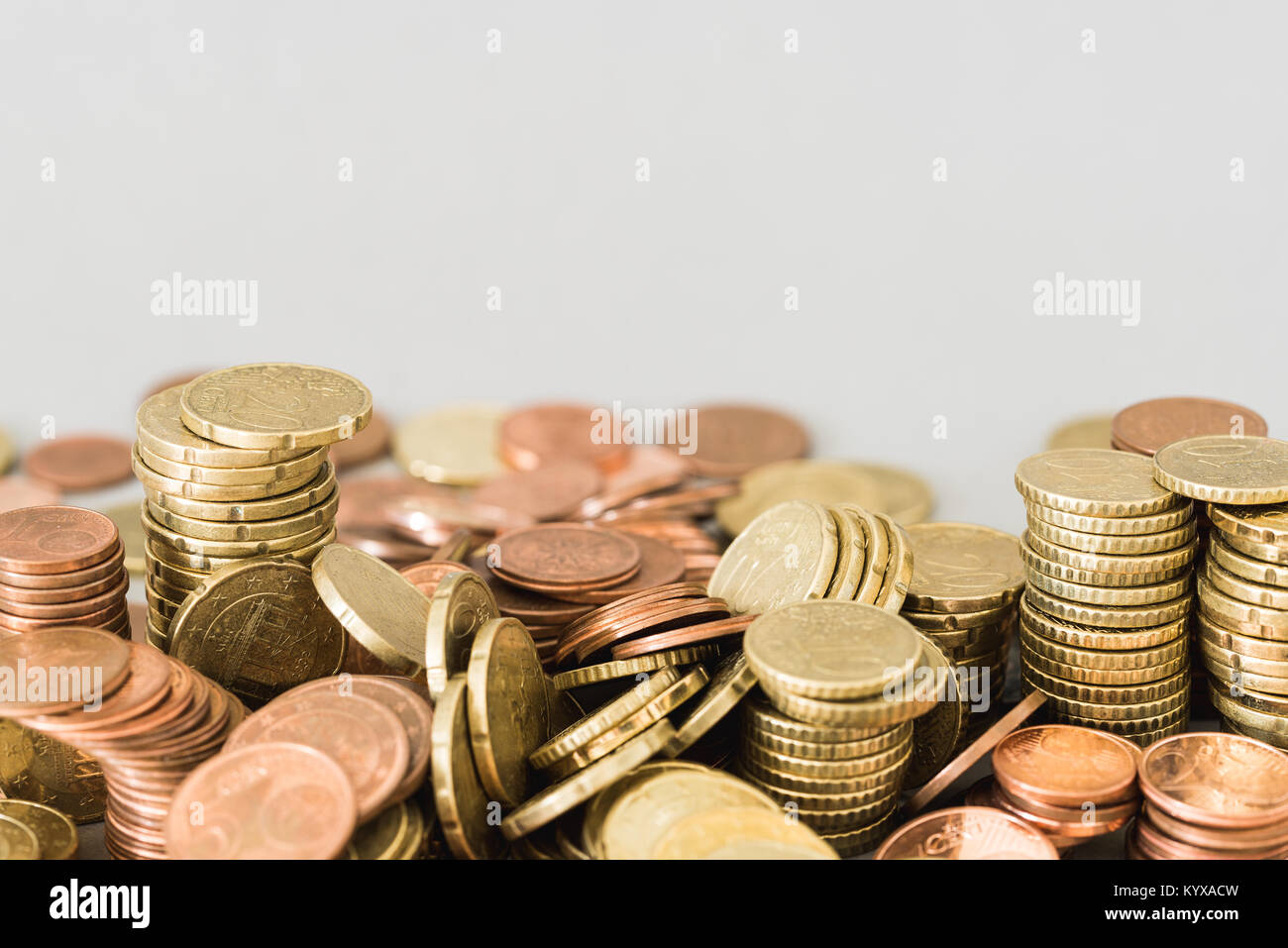 Scattered pile of coins as template from above Stock Photo - Alamy