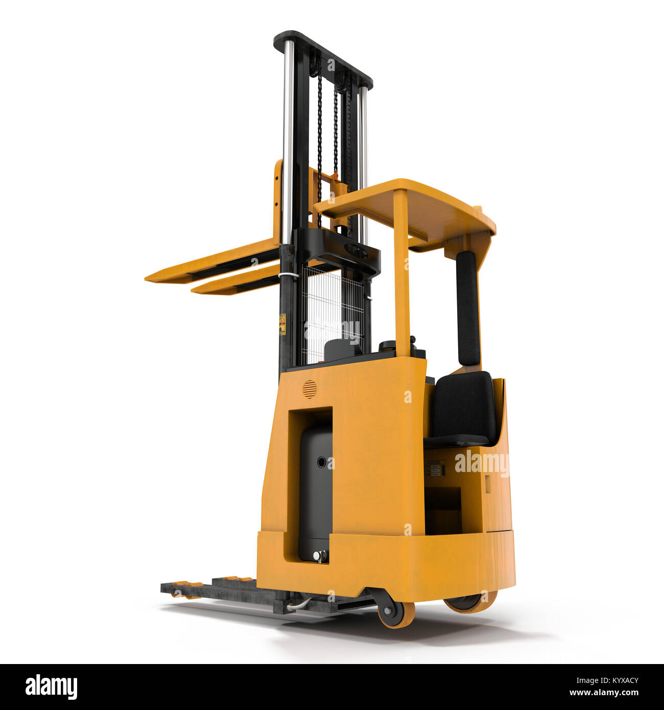 Side view of yellow Rider Stacker on white. 3D illustration Stock Photo ...