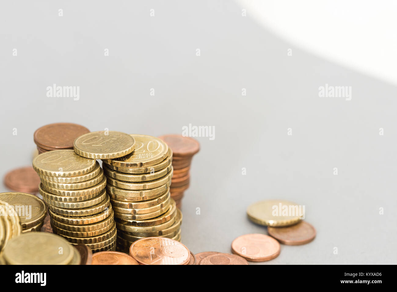 Scattered pile of coins as template from above Stock Photo - Alamy