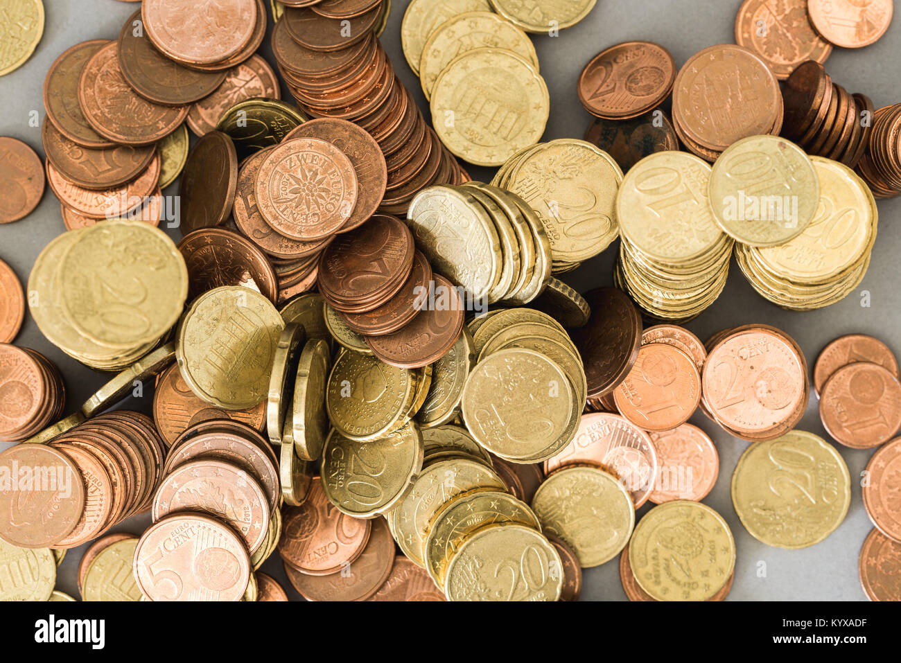 Scattered pile of coins as template from above Stock Photo - Alamy