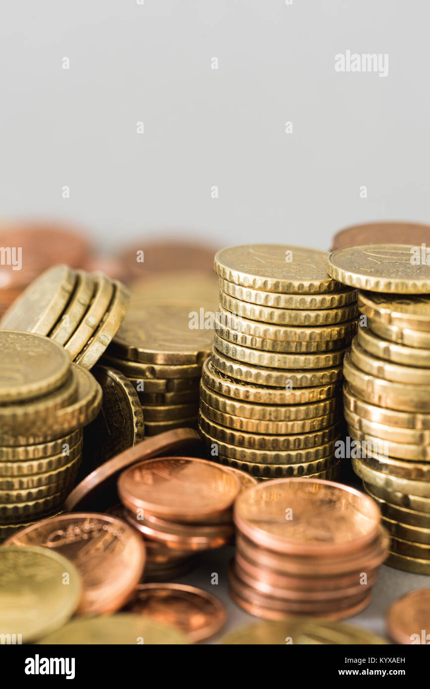 Scattered pile of coins as template from above Stock Photo - Alamy