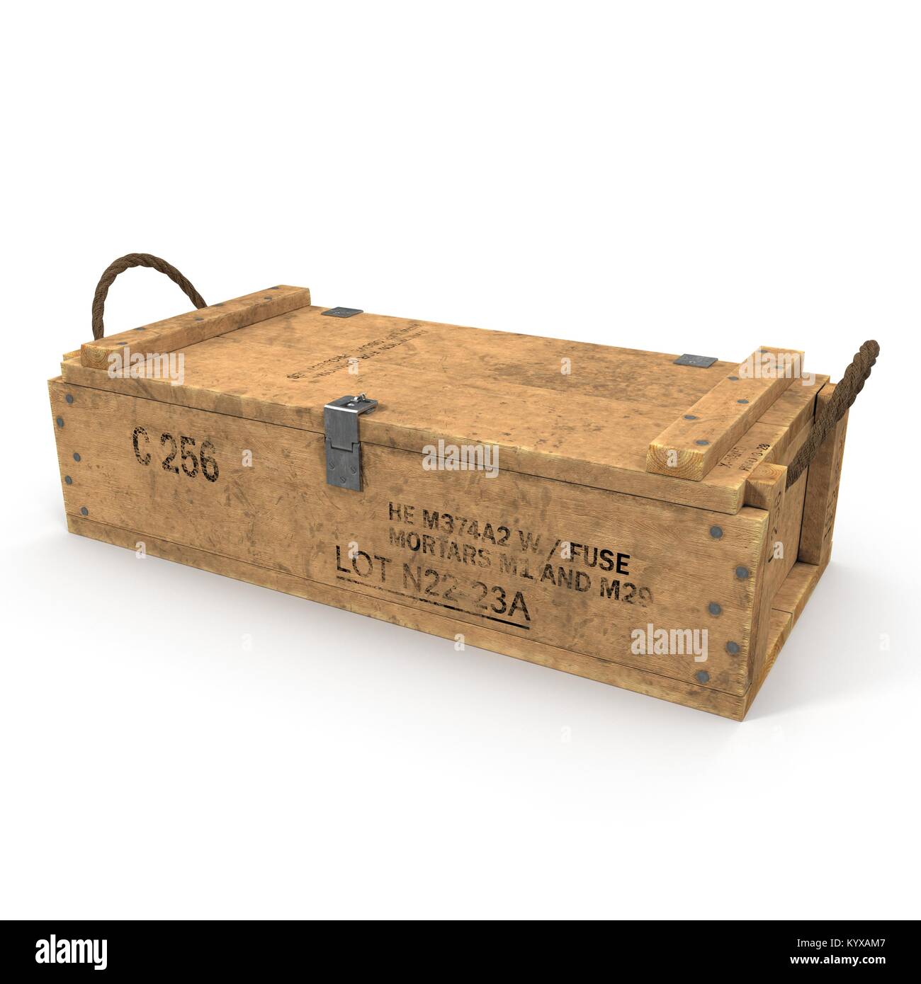 Military box with explosive isolated on white. 3D illustration Stock ...