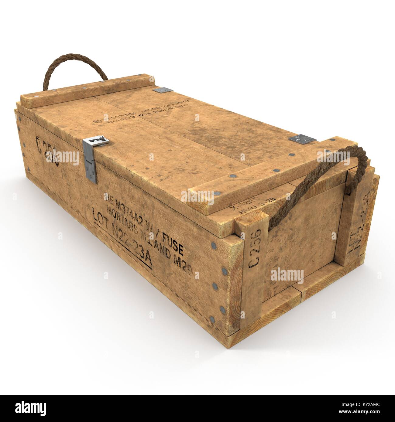 Military box with explosive isolated on white. 3D illustration Stock ...