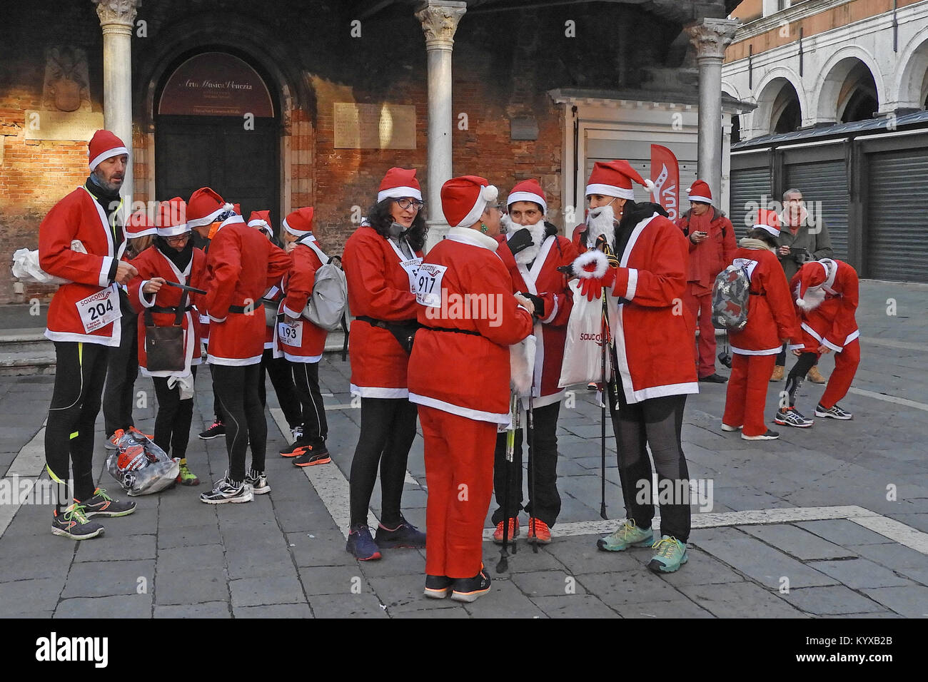 The traditional Santa Claus race in Venice, Italy, held in the splendid ...