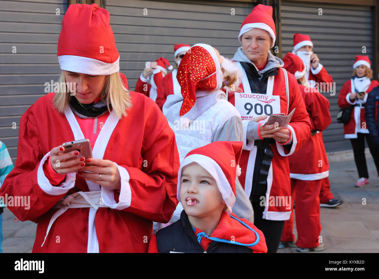 The traditional Santa Claus race in Venice, Italy, held in the splendid ...
