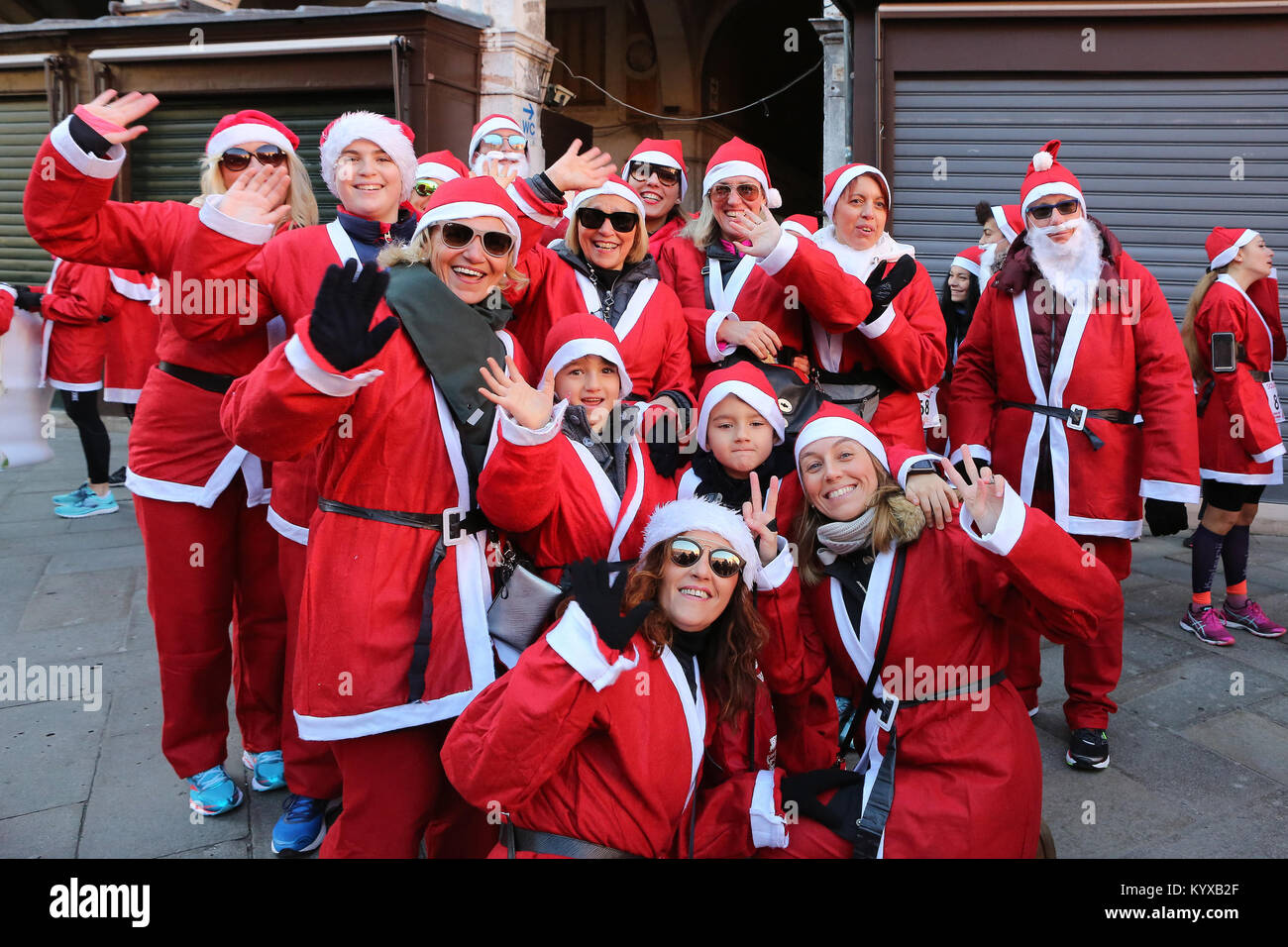 The traditional Santa Claus race in Venice, Italy, held in the splendid ...