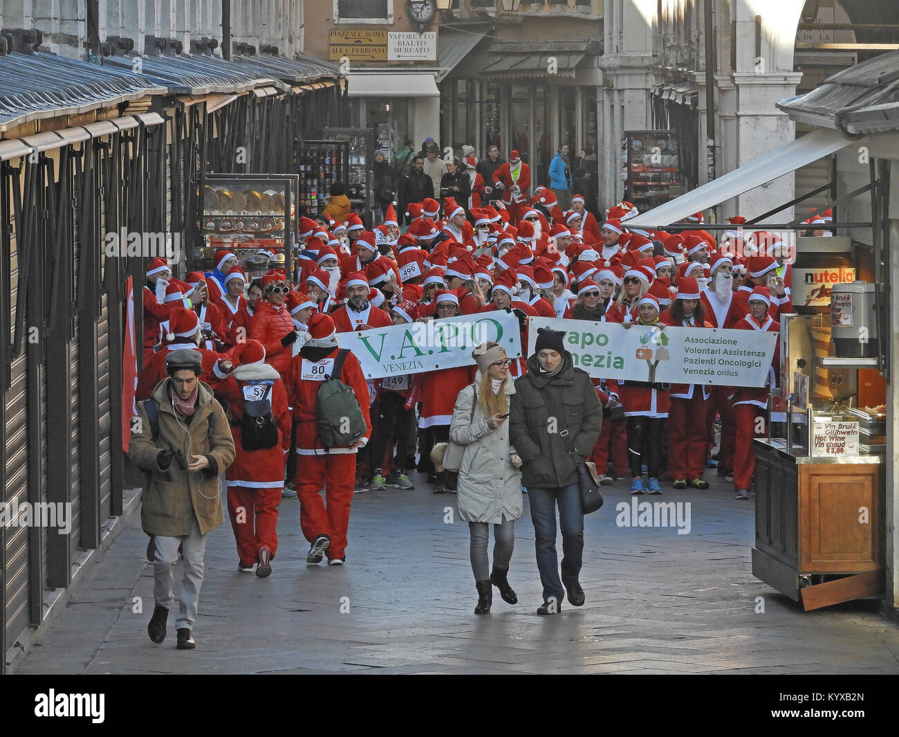 The traditional Santa Claus race in Venice, Italy, held in the splendid ...
