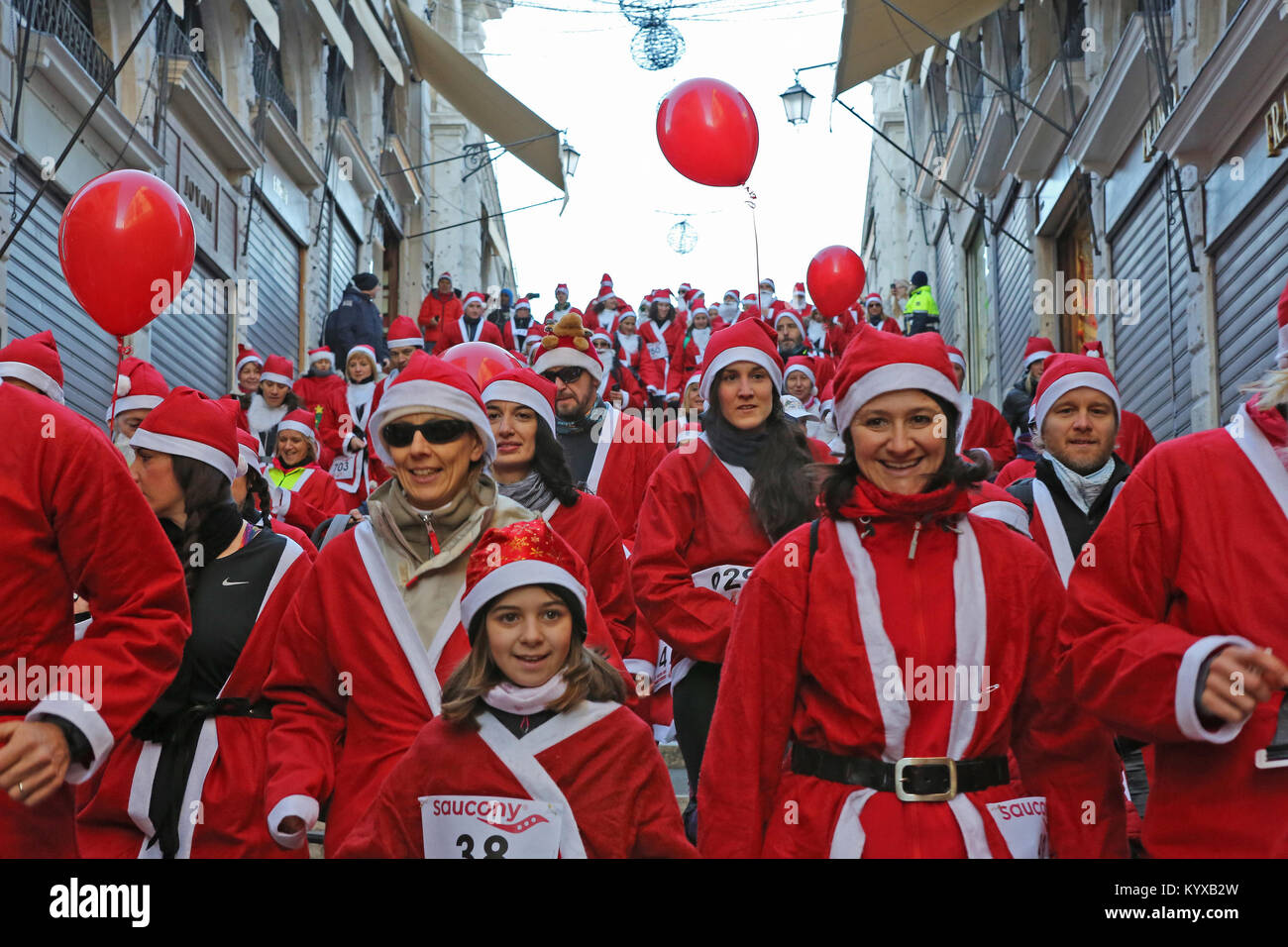 The traditional Santa Claus race in Venice, Italy, held in the splendid ...